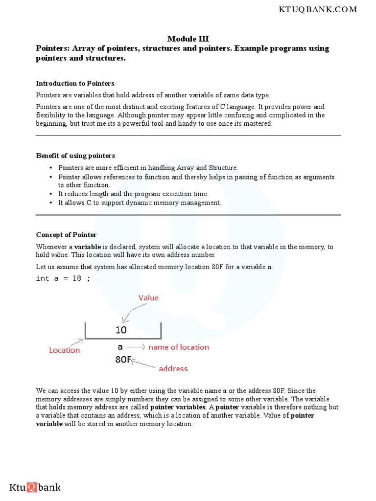 Module 3 Cp Cs100 Notes Ktuqbank Pdf Pointer Computer Programming Array Data 3320