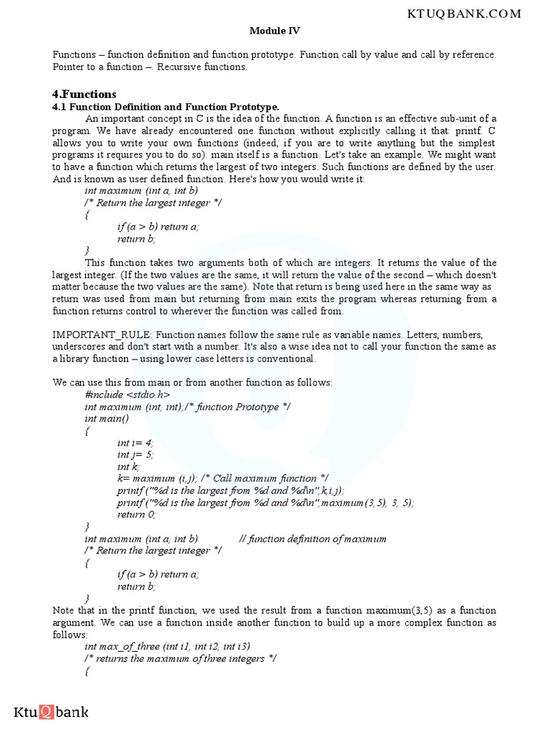 Module 4 - CP - CS100 - Notes - KtuQbank | PDF | Subroutine | Pointer ...
