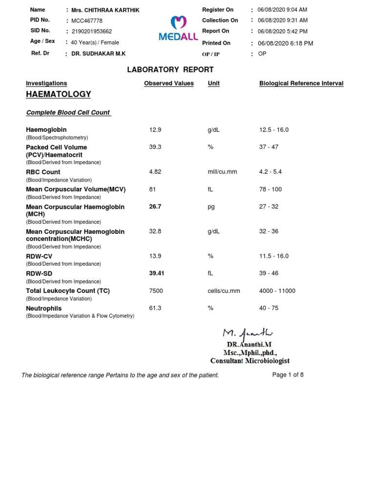 Haematology: Laboratory Report | PDF | Cholesterol | Alanine Transaminase