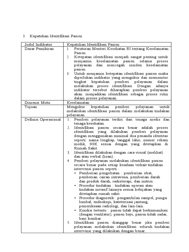 Profil Indikator Kepatuhan Identifikasi Pasien | PDF | Kesehatan ...