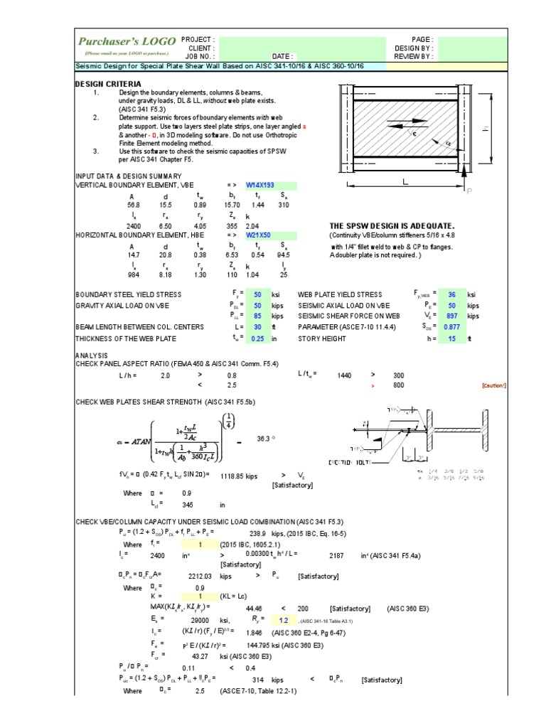 Design Criteria: Seismic Design For Special Plate Shear Wall Based On ...