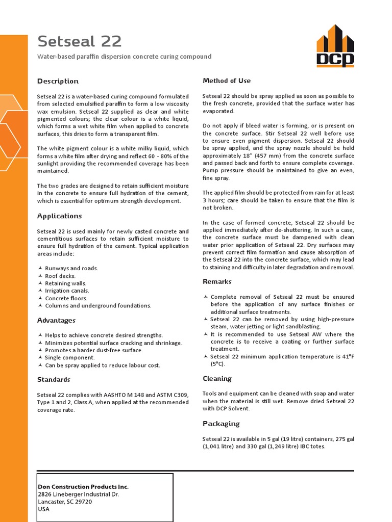 Setseal 22 TDS | PDF | Concrete | Water