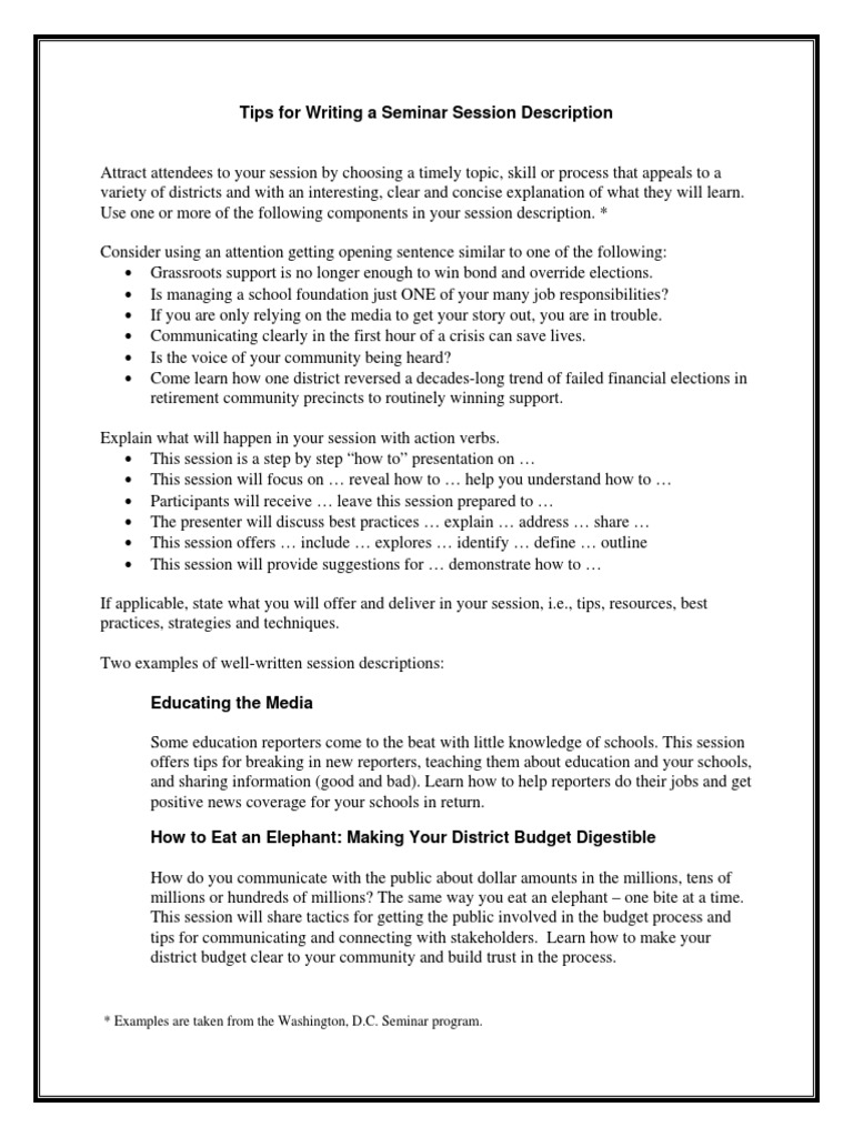 Seminar Session Description Tips | PDF | Community | Cognition