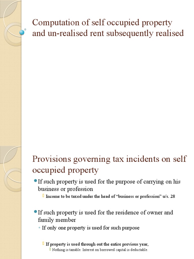 Computation of Self Occupied Property and Un-Realised Rent | PDF
