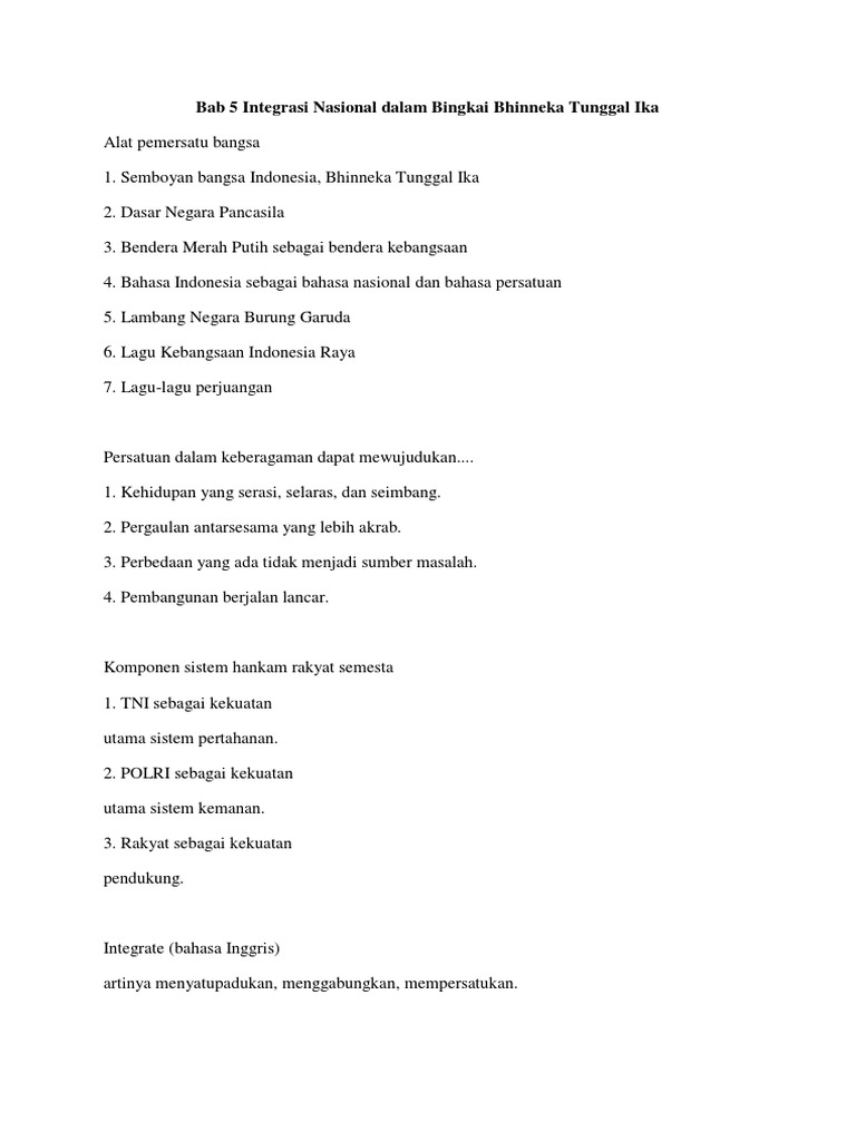 Bab 5 PKN Kelas X Integrasi Nasional Dalam Bingkai Bhinneka Tunggal Ika | PDF | Seni & Disiplin ...