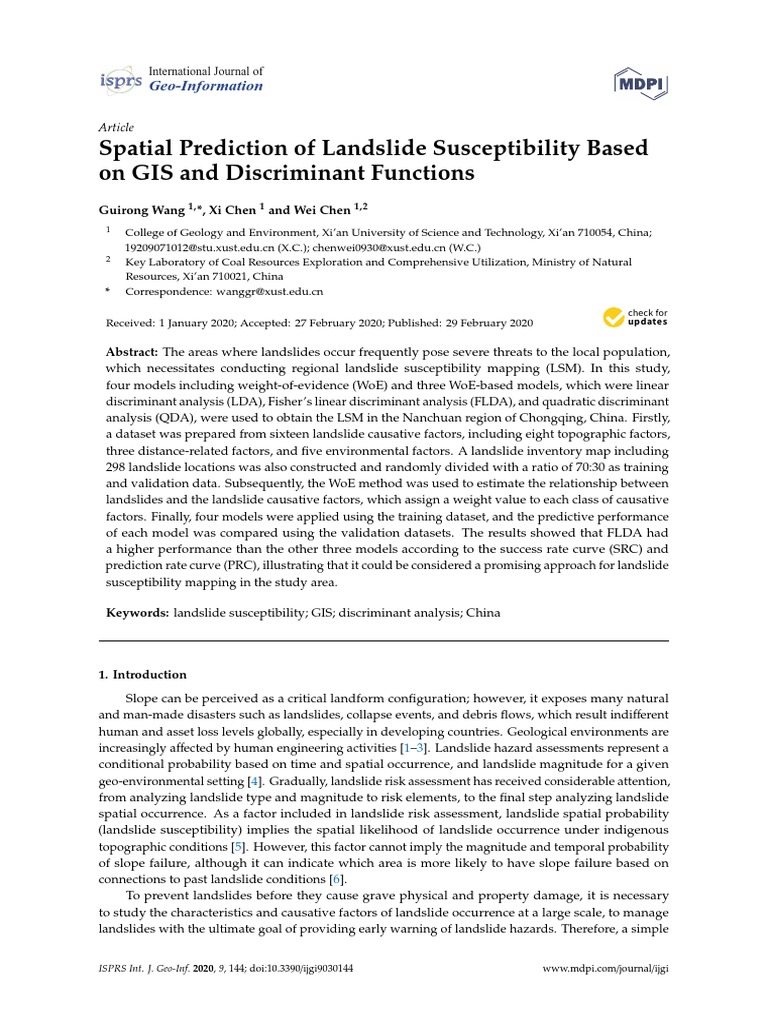 Spatial Prediction of Landslide Susceptibility Based On GIS and Discriminant Functions | PDF ...