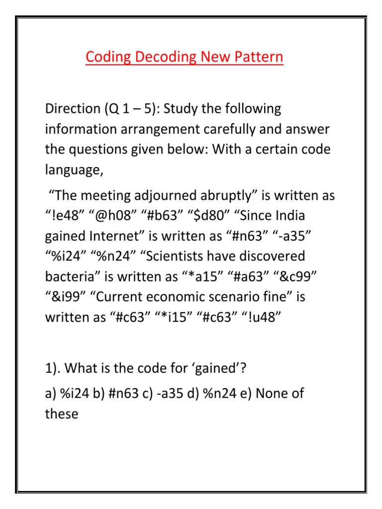 Coding Decoding New Pattern Title | PDF | Cognitive Science | Mental Processes