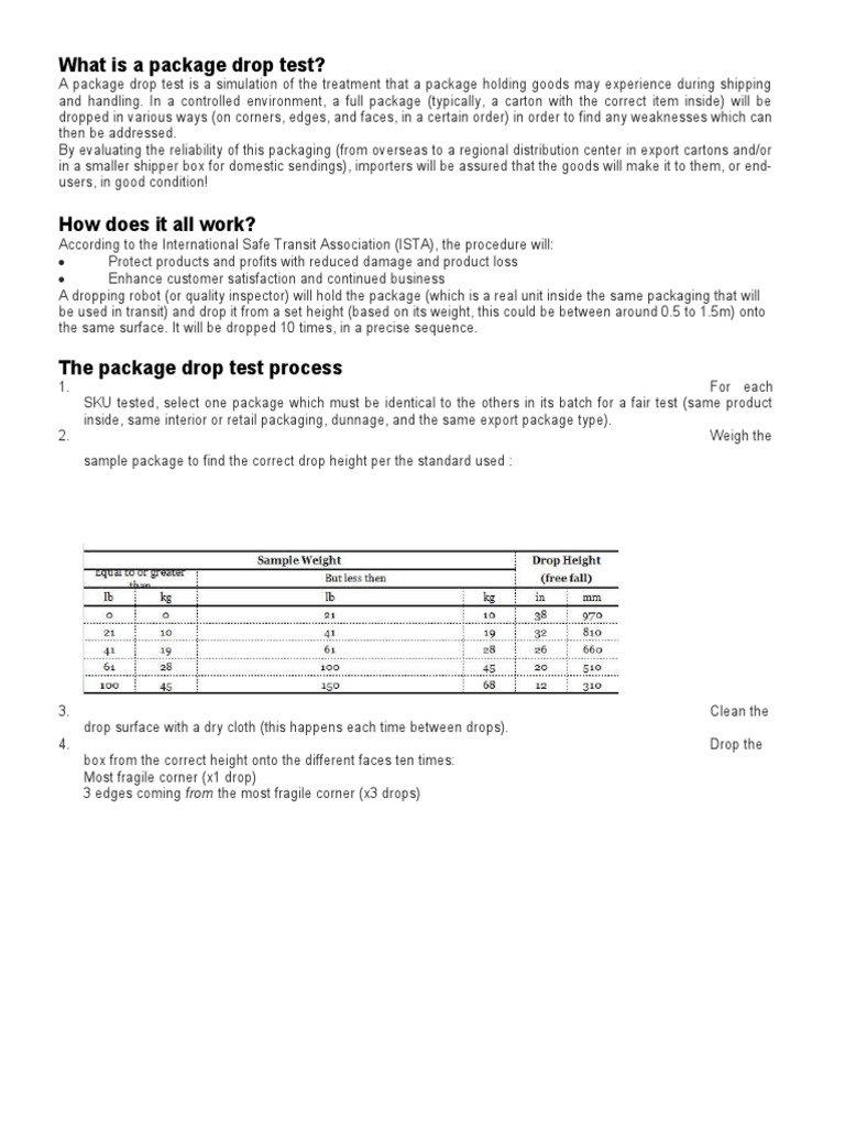 Drop Test and Vibration Test | PDF | Packaging And Labeling