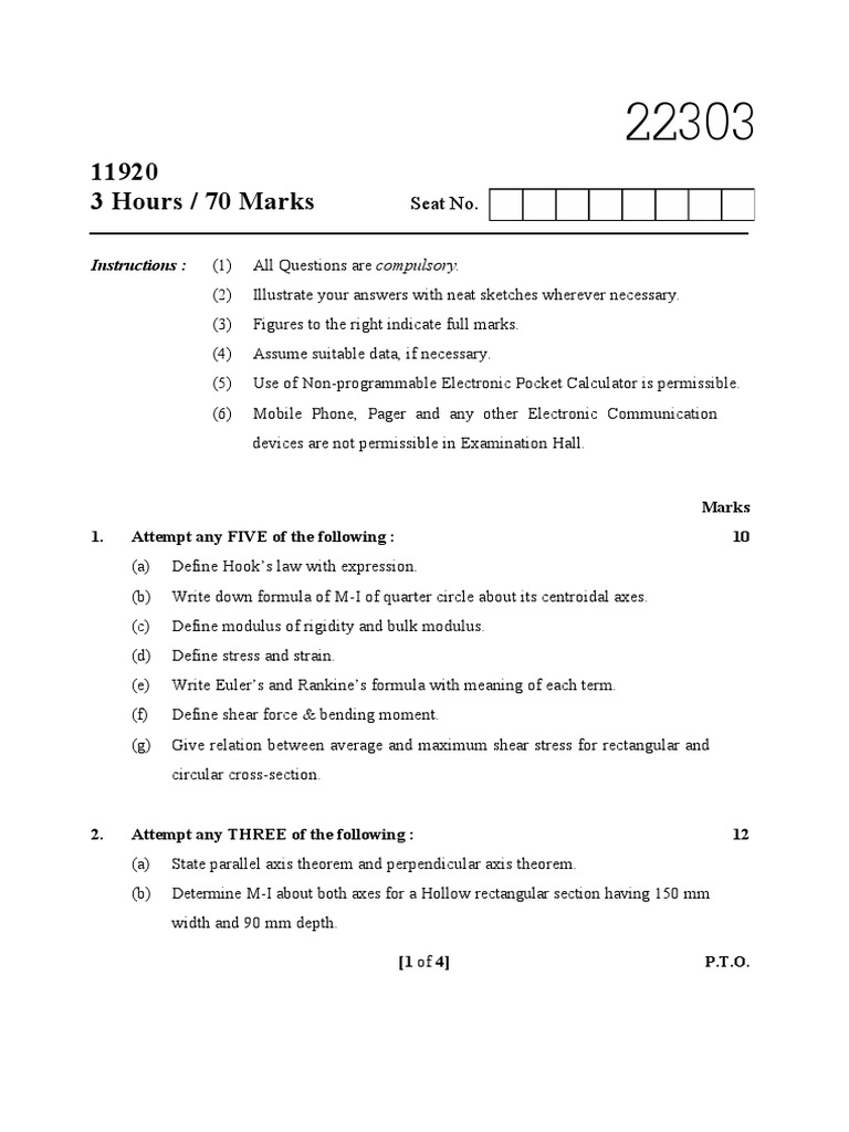 (Join AICTE Telegram Group) 22303 (MOS) Mechanics of Structural | PDF | Bending | Stress (Mechanics)