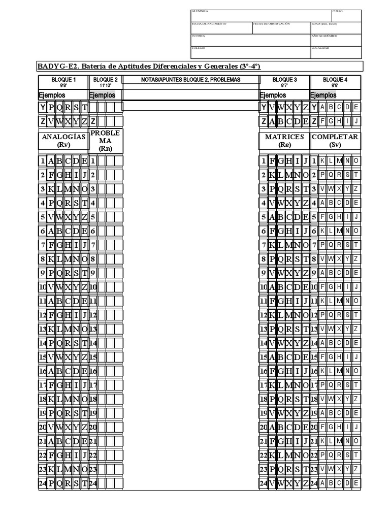 BADYG E2 Hoja de Respuesta | PDF