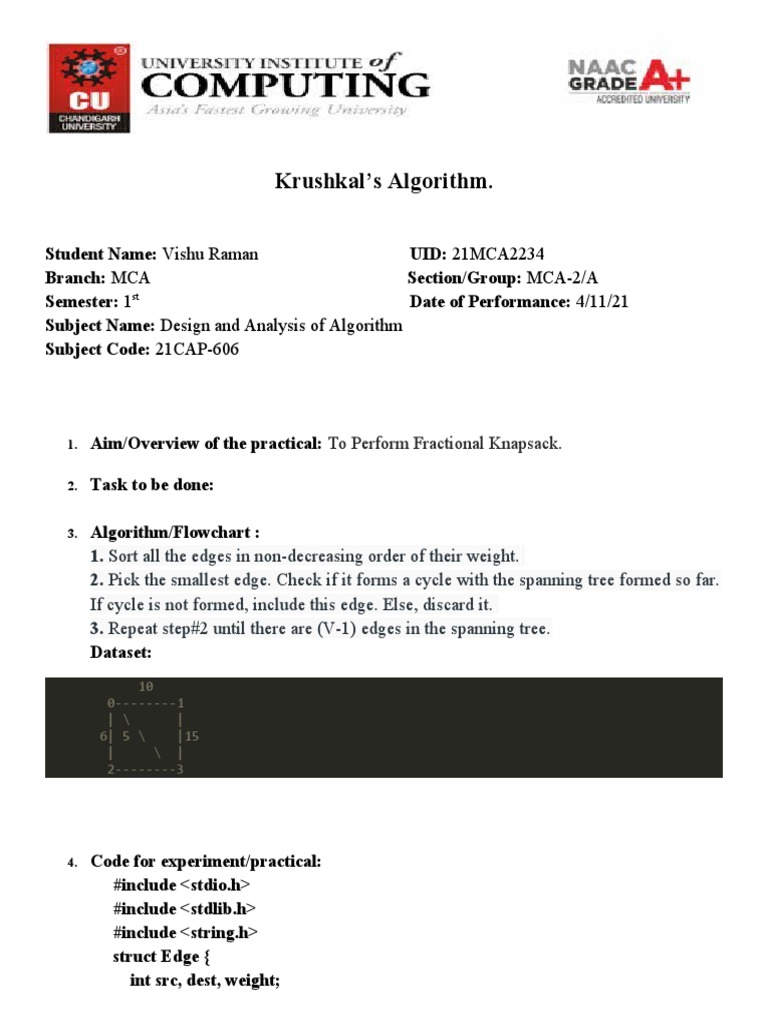 Kruskal's Algorithm Implementation Guide | PDF | Computer Programming | Theoretical Computer Science