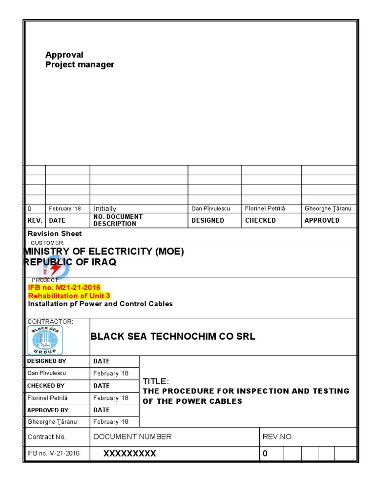THE PROCEDURE FOR INSPECTION AND TESTING OF THE POWER CABLES | PDF ...
