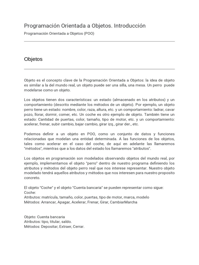 POO. Introducción | PDF | Objeto (informática) | Programación orientada ...