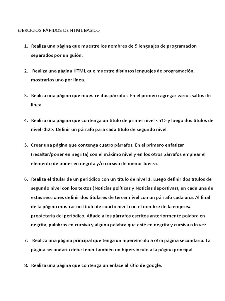 Ejercicios Rapidos | PDF | HTML | Hipervínculo