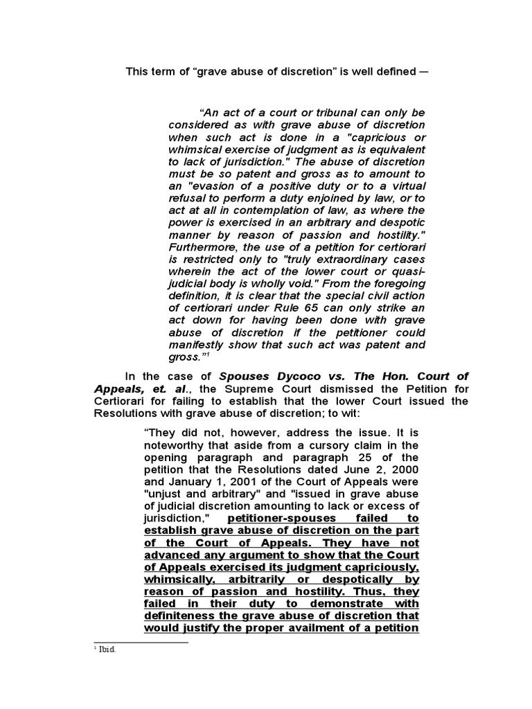 Grave Abuse of Discretion Defined | PDF | Certiorari | Discretion