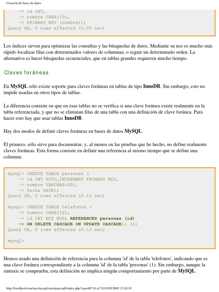 Claves Foraneas en MySql | PDF | Software de gestión de datos ...