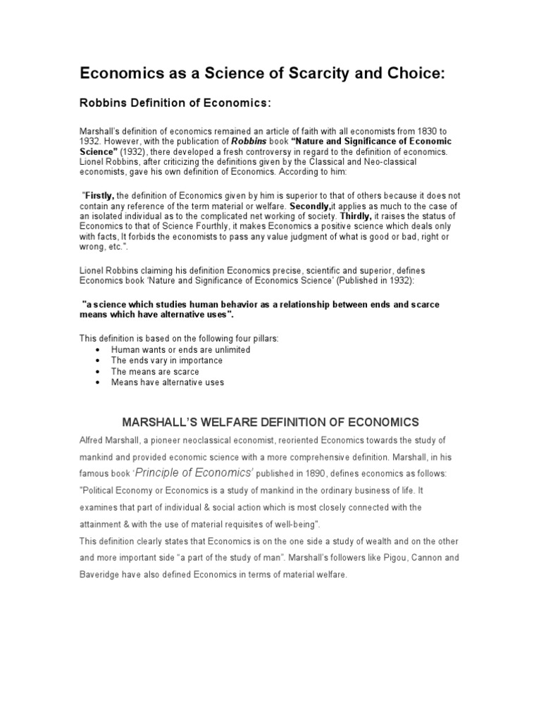 Economics: Scarcity and Choice Defined | PDF | Economics ...