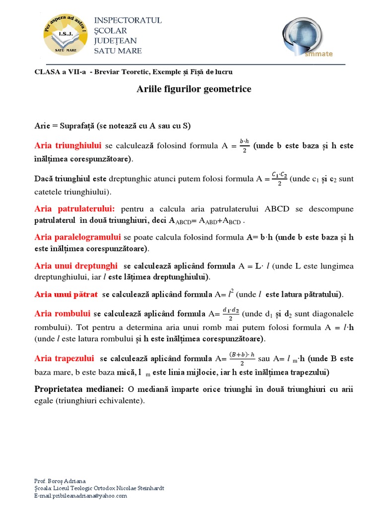 Ariile Figurilor Geometrice Breviar Teoretic Fisa de Lucru | PDF