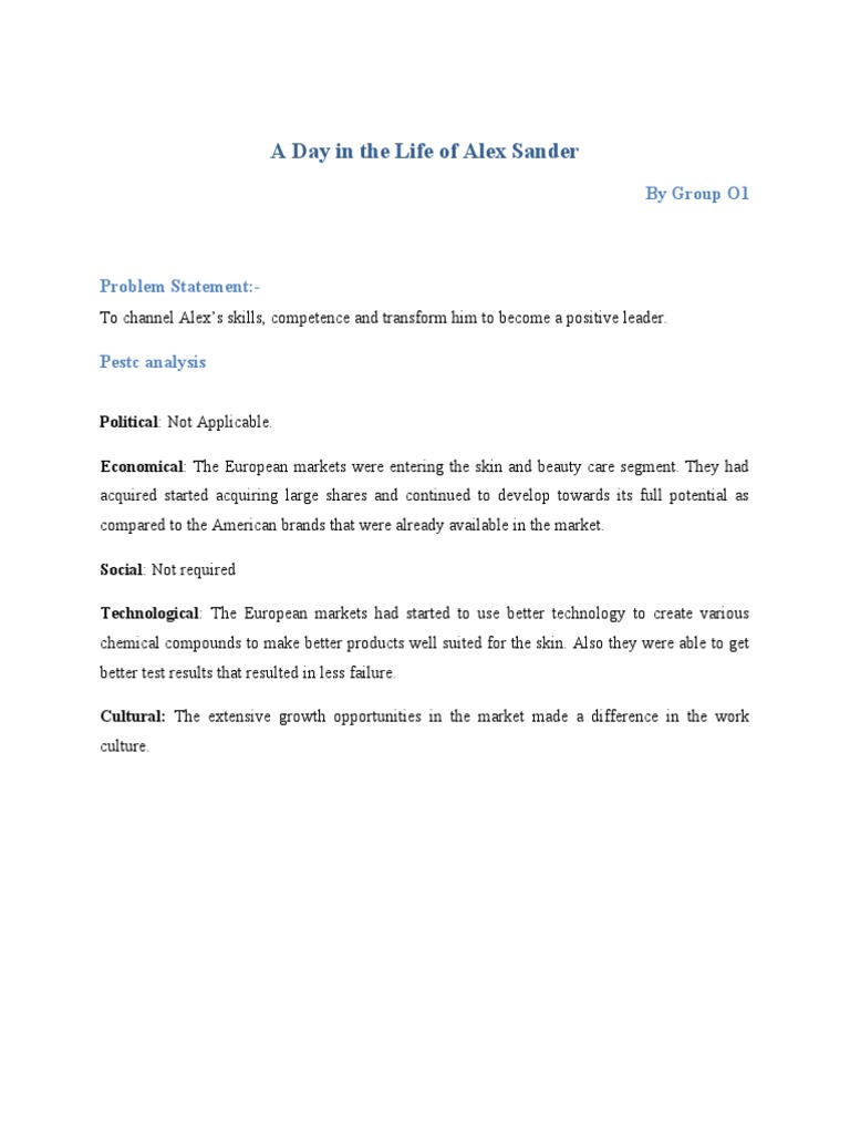 A Day in The Life of Alex Sander | PDF | Leadership | Entrepreneurship