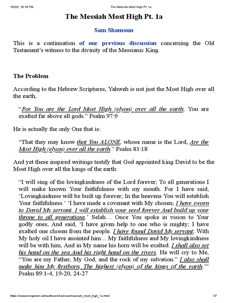 The Messiah Most High Pt. 1a | PDF | David | Yahweh
