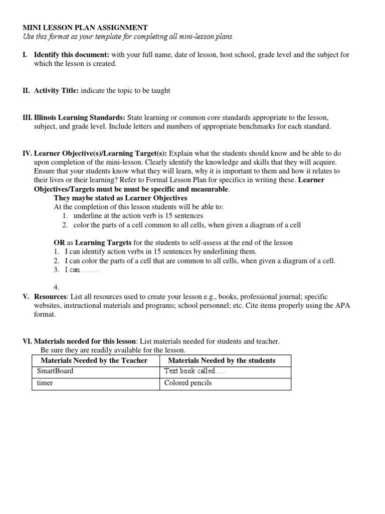 Mini Lesson Plan Assignment Rubric | PDF | Lesson Plan | Teachers
