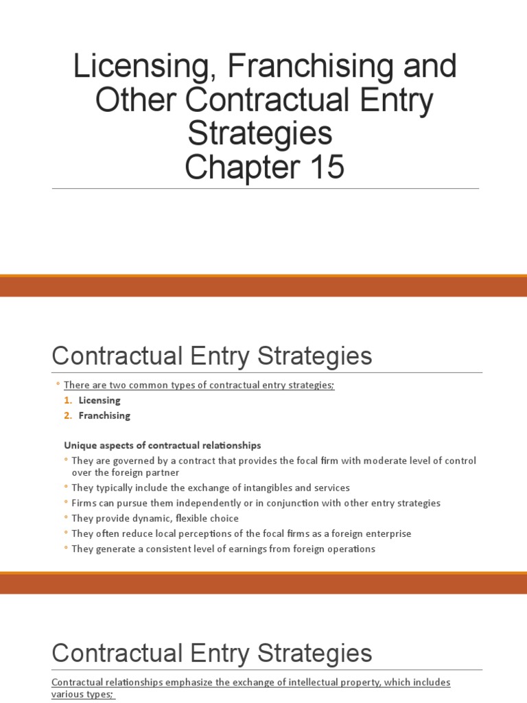 Licensing, Franchising and Other Contractual Entry Strategies - Chapter 15 | Download Free PDF ...