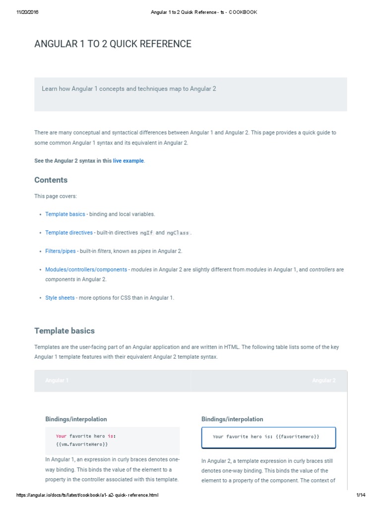 Angular 1 To 2 Quick Reference - Ts - COOKBOOK | PDF | Html Element ...