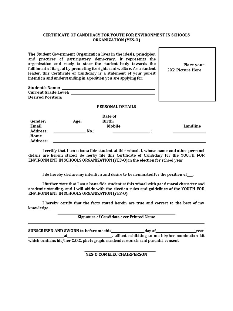 Yes-O Election Forms | PDF | Oath Of Office | Social Institutions
