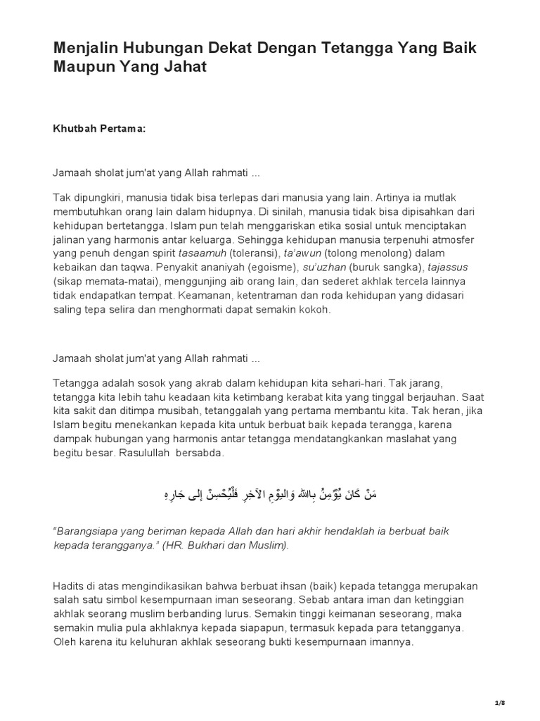 Menjalin Hubungan Dekat Dengan Tetangga Yang Baik | PDF