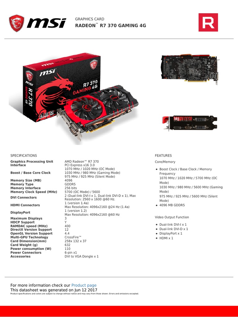 Radeon R7 370 Gaming 4G: Graphics Card | Download Free PDF | Video ...