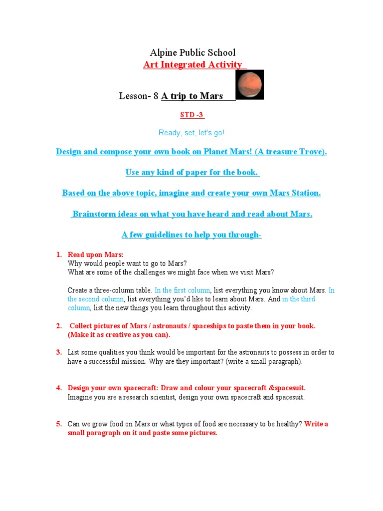 Grade 3 Mars Exploration Project | PDF | Art | General Fiction