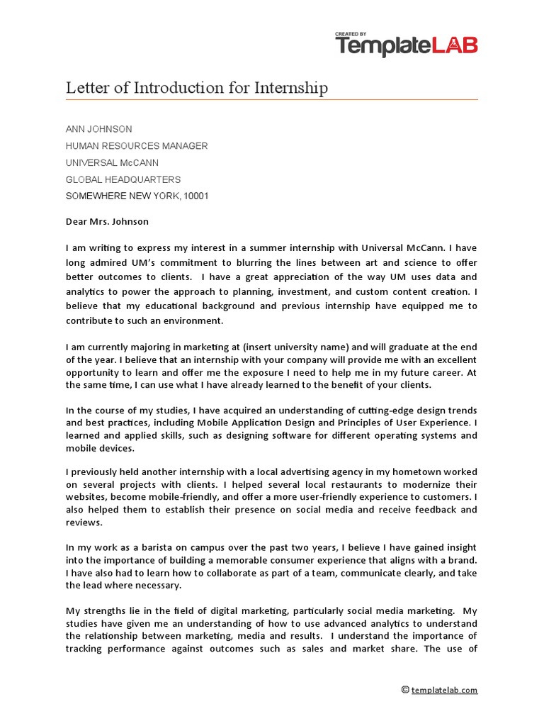 Letter of Introduction For Internship 1 | PDF | Analytics | Internship