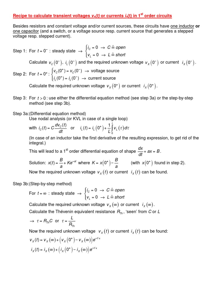 Recipe For 1st Order Transient Circuits V1 1 1 Pdf Electrical Network Electrical Circuits