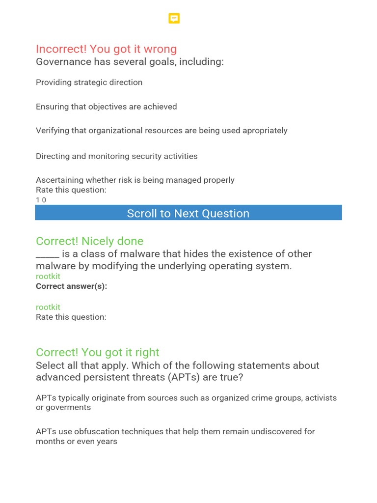 Incorrect! You Got It Wrong: Scroll To Next Question | PDF | Computer ...