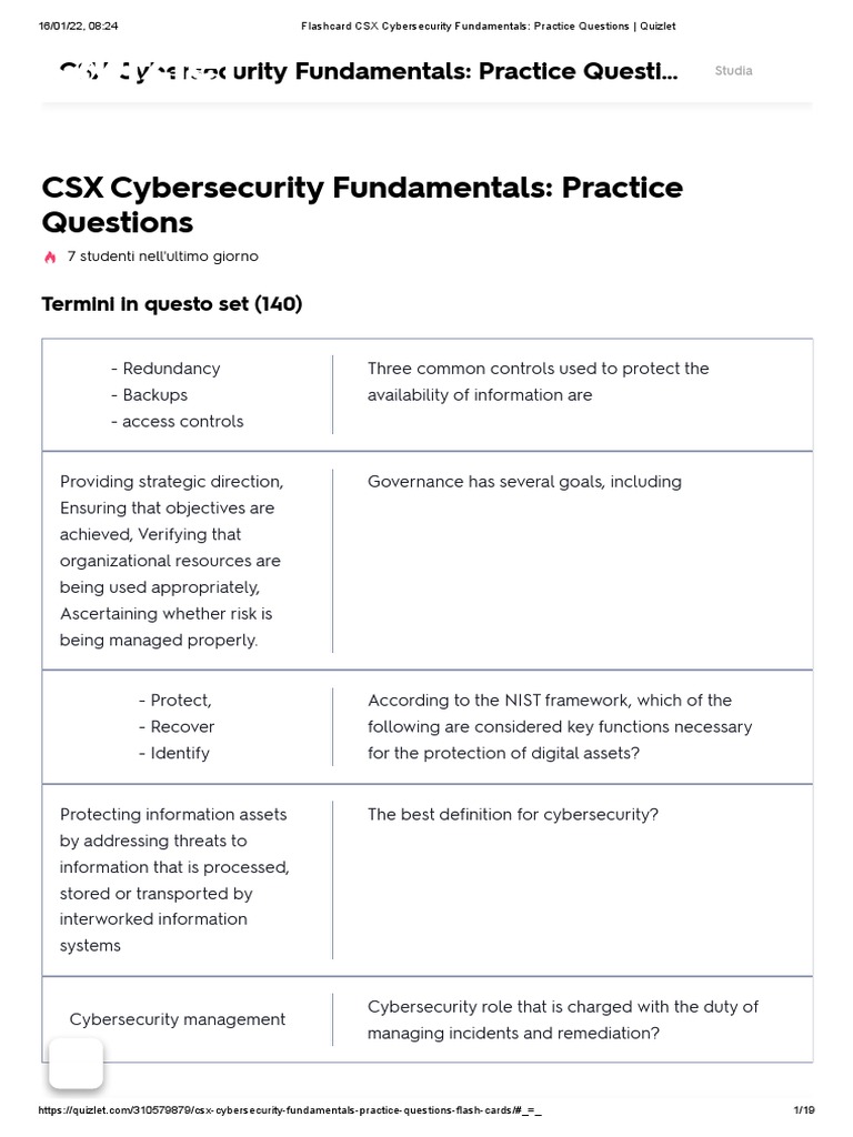 CSX Cybersecurity Fundamentals: Practice Questi.. | PDF | Computer Security | Security