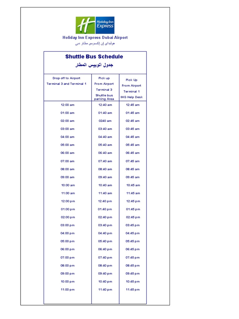 Holiday Inn Express Dubai Airport Shuttle Schedule | PDF