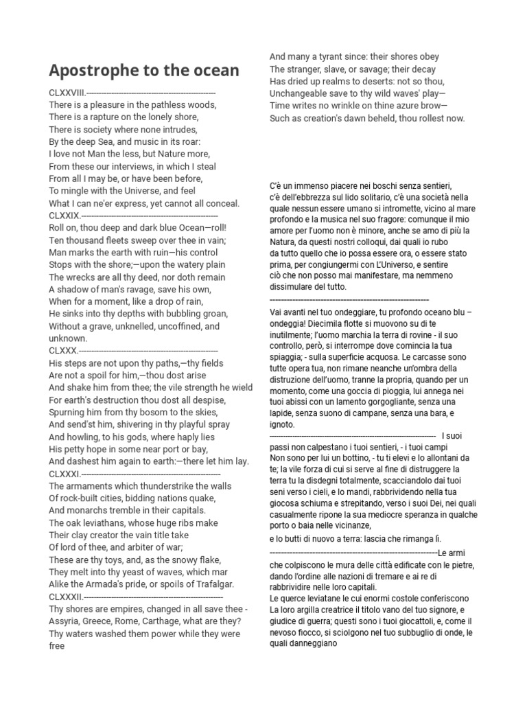 APOSTROPHE TO THE OCEAN Traduzione Italiana | PDF