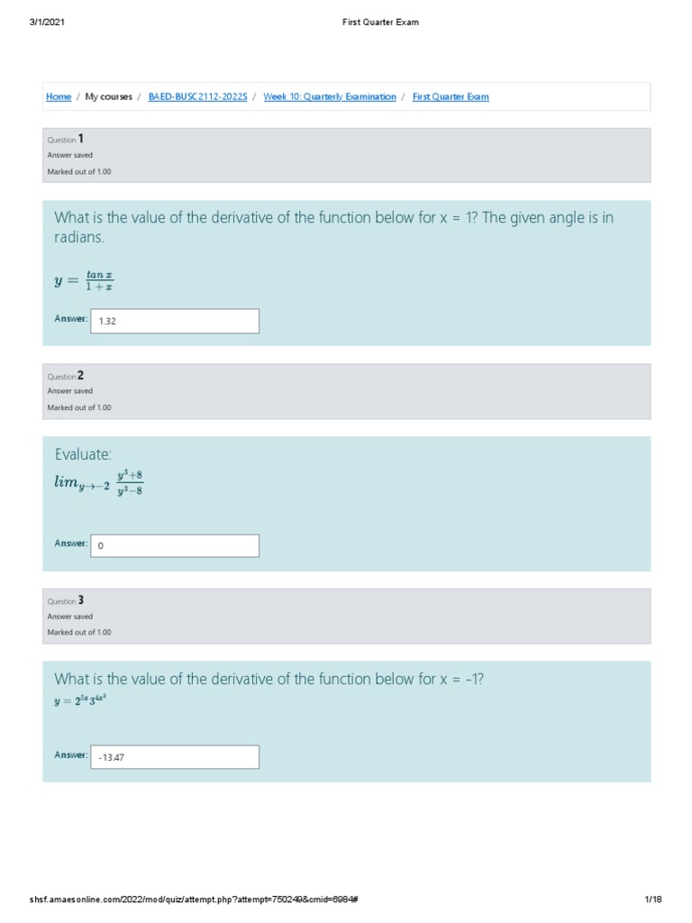 BUSC2112 Basic Calculus First Quarter Exam | PDF | Function (Mathematics) | Sine