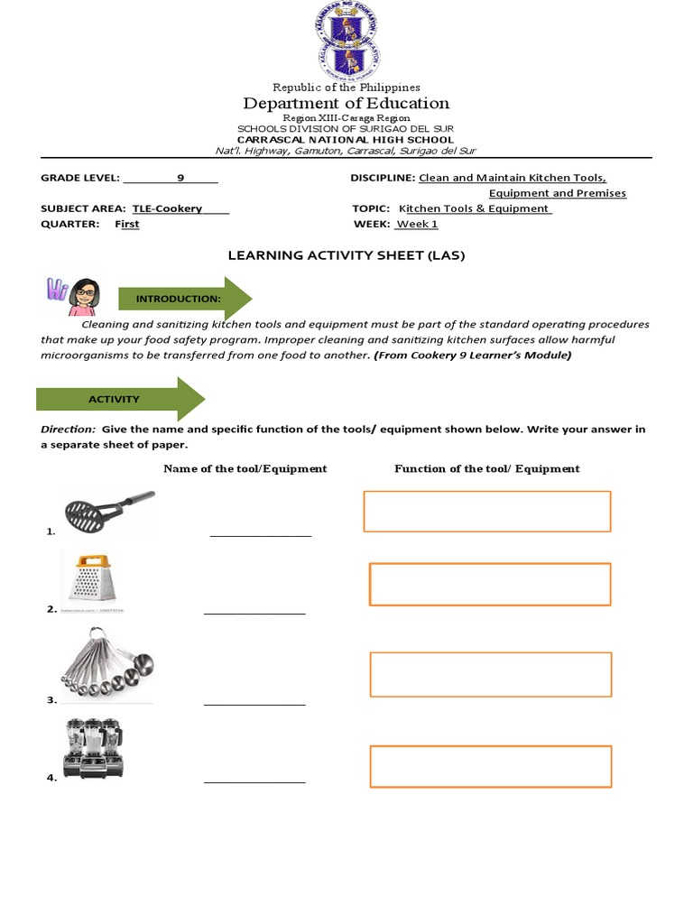 Worksheet - TLE 9 Cookery-Q1 Wek 1 | PDF | Chemical Substances | Materials