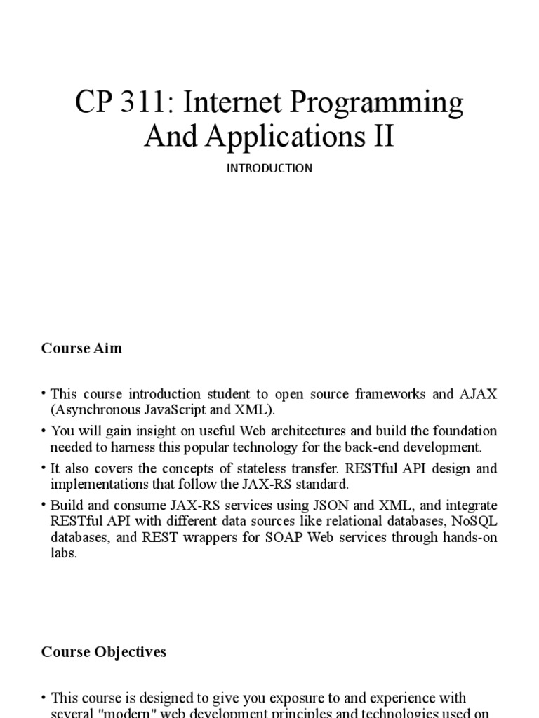 CP 311: Internet Programming and Applications II | PDF | Ajax ...
