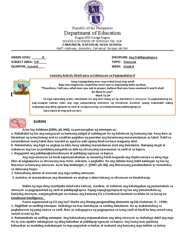 Worksheet - Esp 8-Qrter 2-Wek 6 | PDF