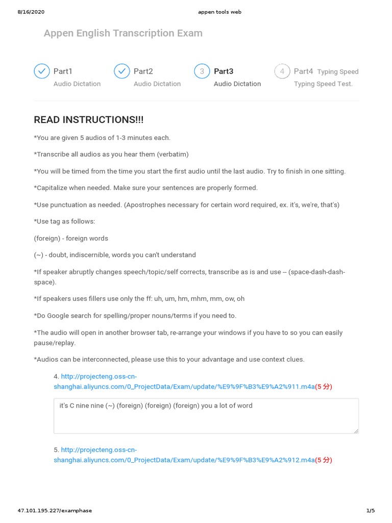 Read Instructions!!!: Appen English Transcription Exam | PDF