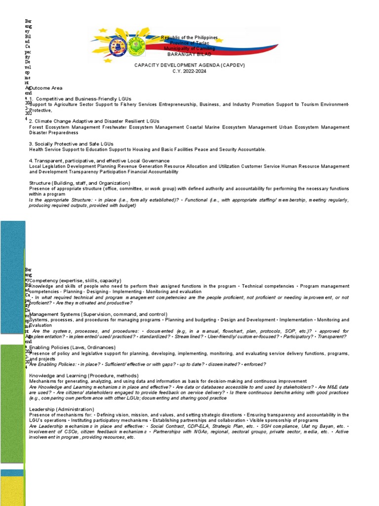 Barangay Bilad Capacity Development Agenda (Capdev) C.Y. 2022-2024 | PDF | Welfare | Capacity ...