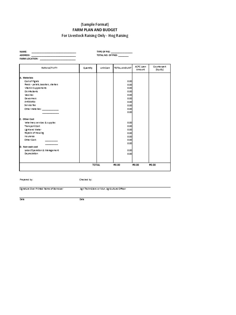 (Sample Format) For Livestock Raising Only - Hog Raising: Farm Plan and ...
