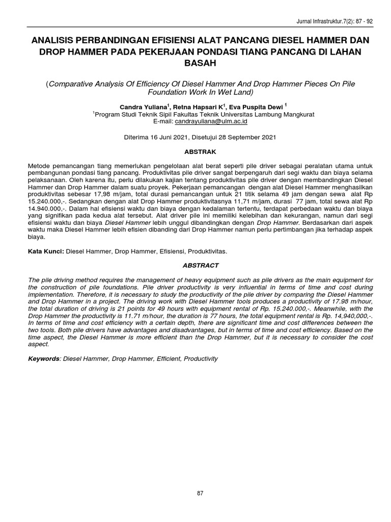 Efisiensi Diesel Hammer vs Drop Hammer | PDF