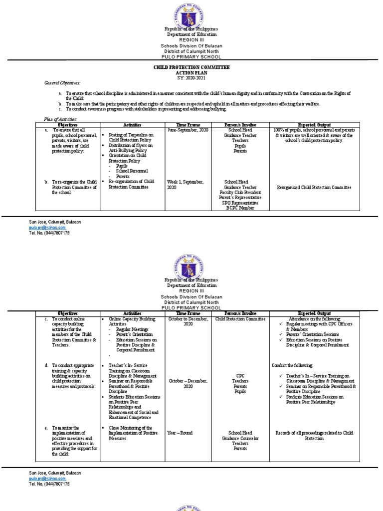 Child Protection Action Plan 2020-2021 | PDF | Teachers | Child Protection