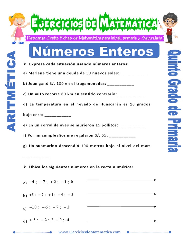 Actividades de Numeros Enteros para Quinto de Primaria | PDF