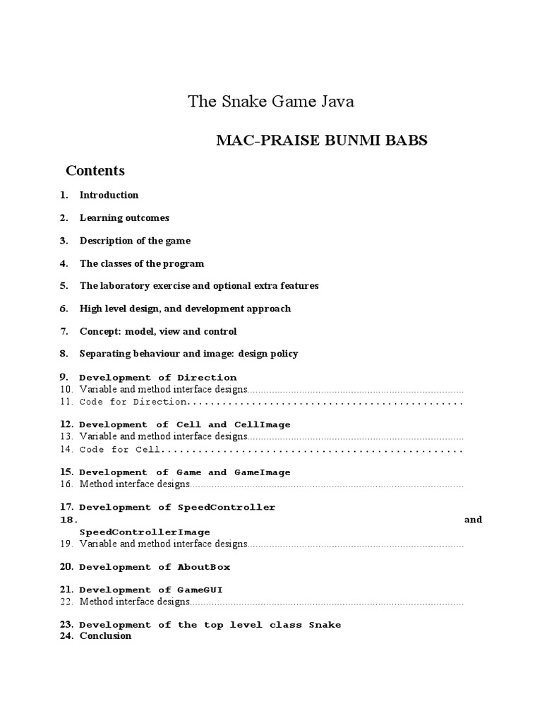 Java Snake Game Guide | PDF | Class (Computer Programming) | Method ...