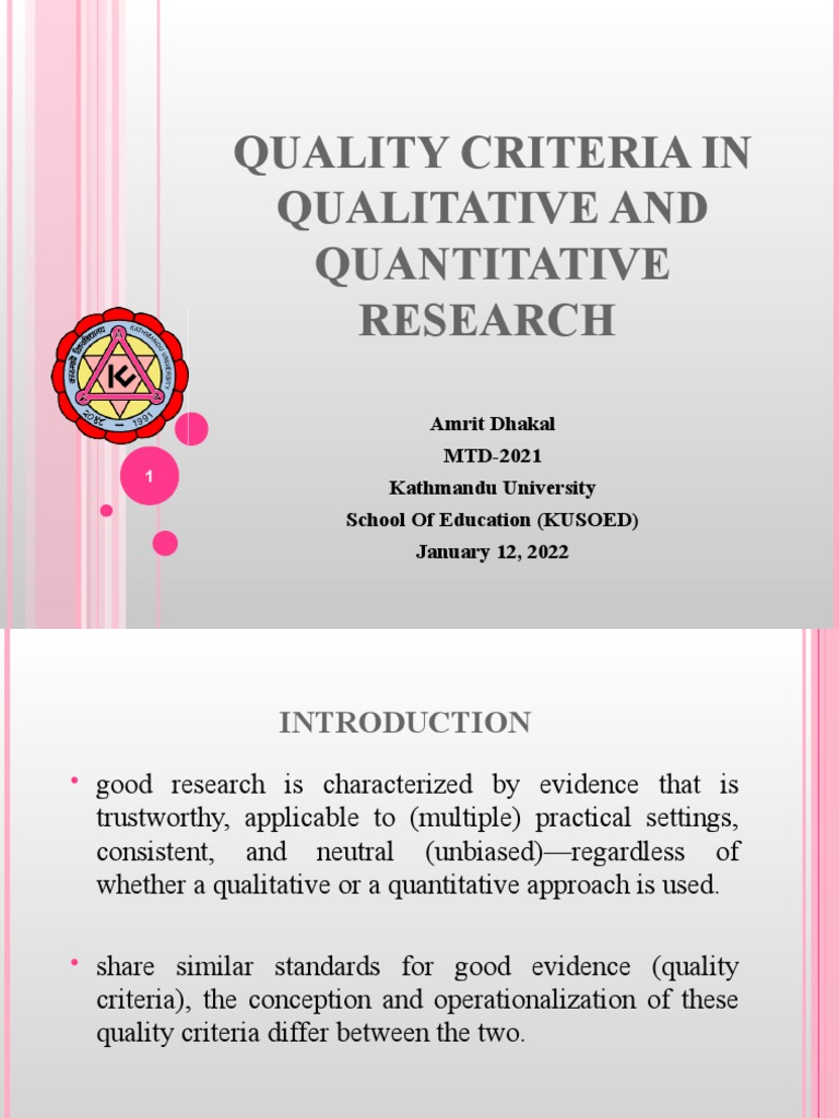 Quality Criteria in Research Methods | PDF | Quantitative Research | Validity (Statistics)