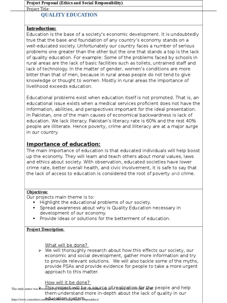 Ethics Project Proposal | PDF | Literacy